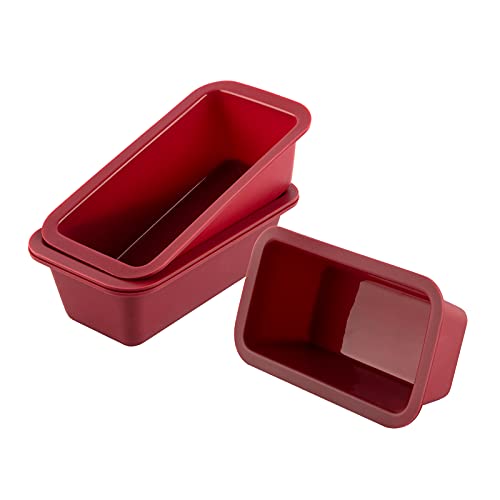 Silicone Mini Loaf Pan Set of 4, NonStick Easy Release Rectangle Silicone Mini Cake Pan for Baking Bread, Flexible BPA Free Silione Baking Mold and Bread Mold, Toast Pan, Brownie Loaf Pan, Cake Mold…