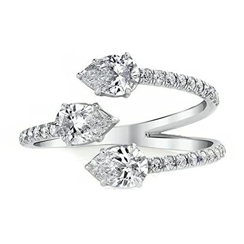 GLOW SPECTRA JEWELS 1.33 Cttw Pear Shape White Cubic Zirconia Prong Setting Wedding Engagement Bypass Ring In 14K White Gold Plated 925 Sterling Silver Ring Size - 7