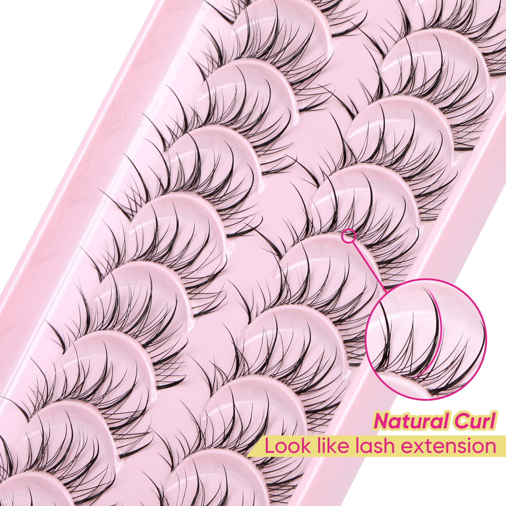 Manga Lashes Korean Natural Anime Eyelashes Wispy 3D Curl Clear Band 15MM Comic False Lashes Pack 10 Pairs by Mavphnee