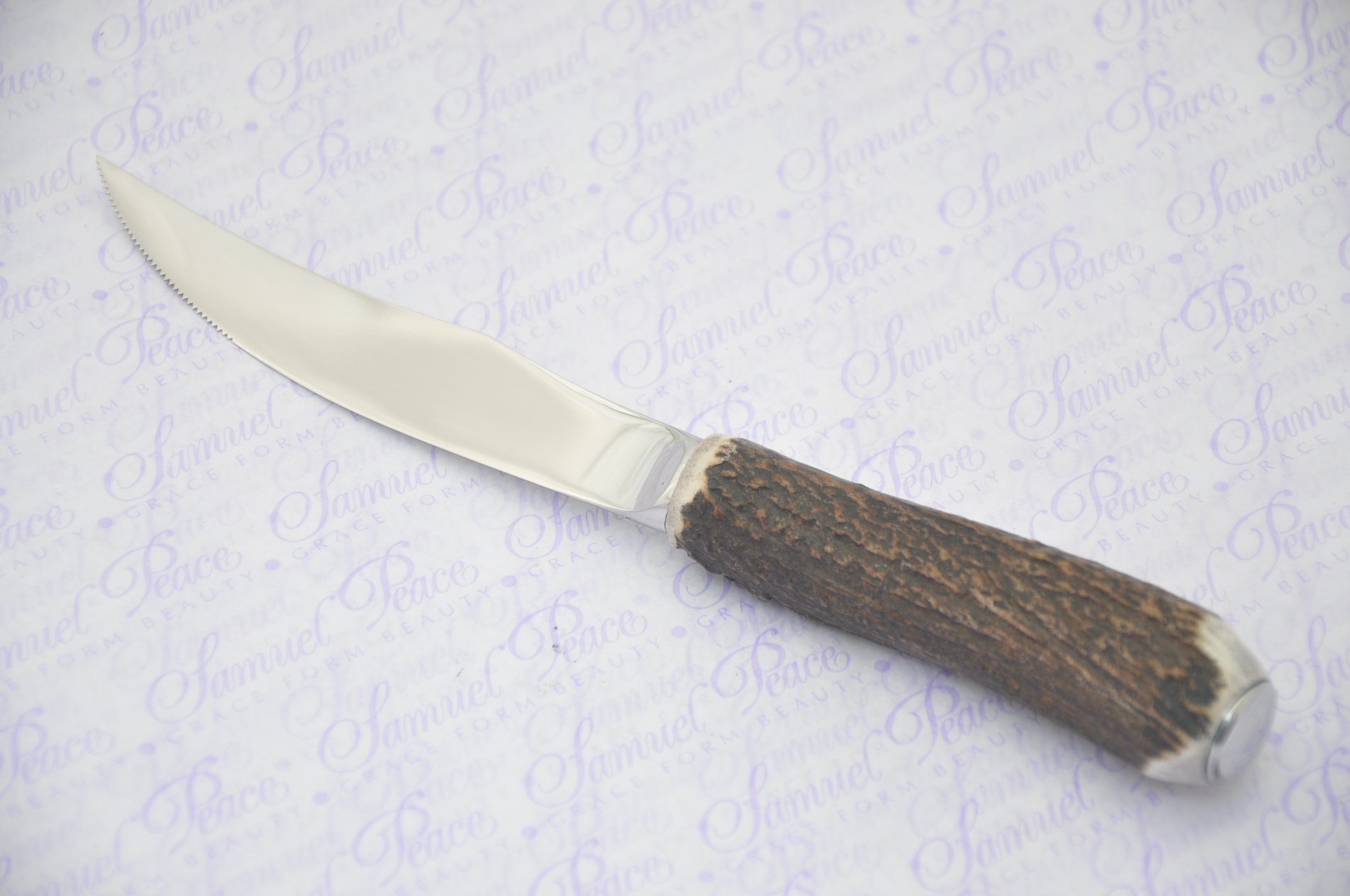 Six Cased Genuine Stag Horn/Antler Handle Steak Knives Made in Sheffield England Free Engraving