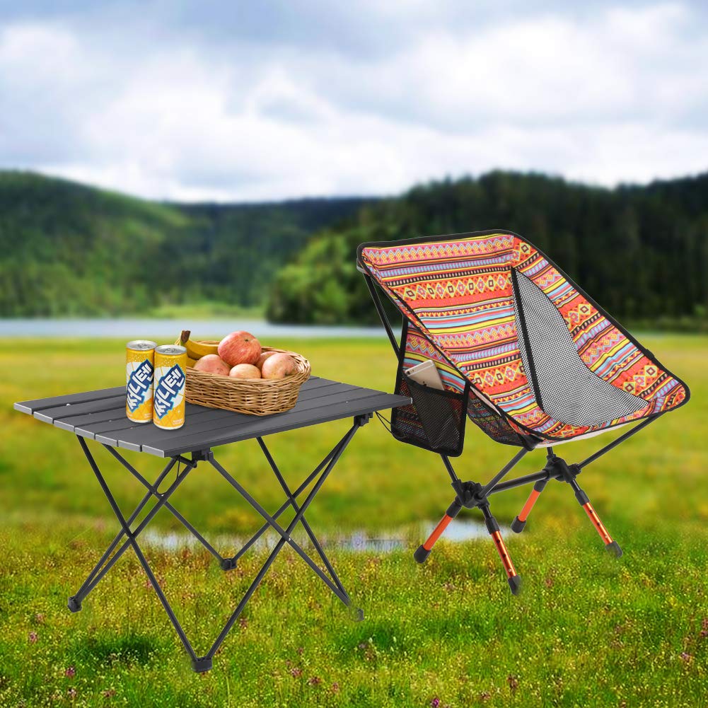 EchoSmile Medium Portable Camping Tables with Aluminum Table Top, Folding Table in a Bag for Picnic, Camp, Beach, Boat