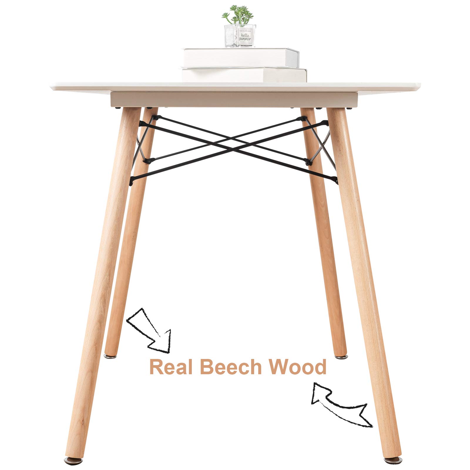 ELANGST Kitchen & Dining Table, Rectangle Modern Dining Table, Leisure Coffee Table, Mid-Century Pedestal Table with MDF Top and Wood Legs for Home/Office/Conference/Apartment 43"X28" (White)
