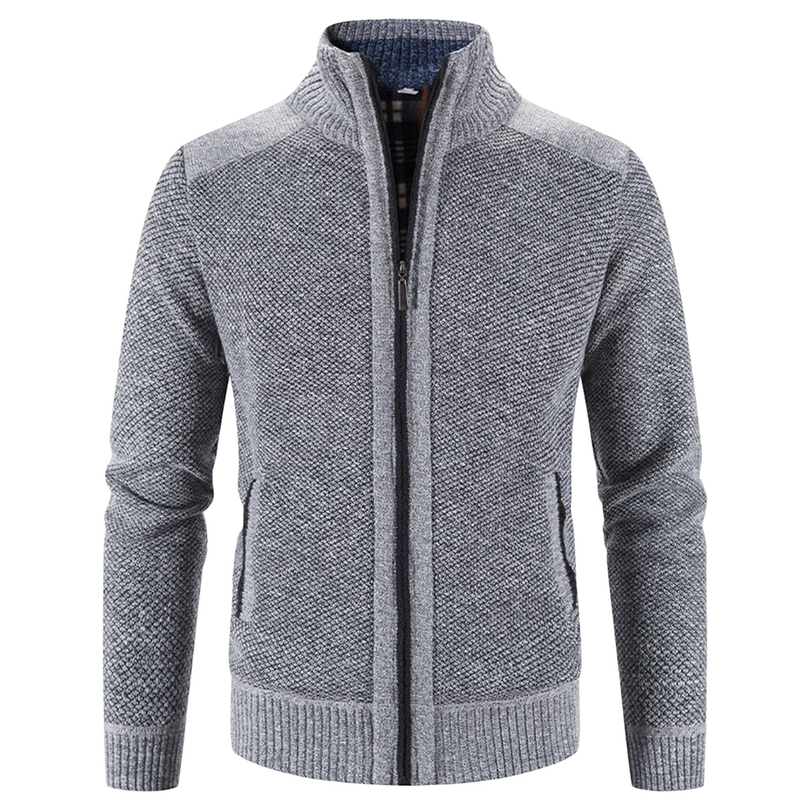 Men's Full Zip Up Cardigan Sweaters Regular Fit Flannel Lining Knitted Cardigans Zipper Thick Knit Sweater Coat (Light Grey,X-Large)