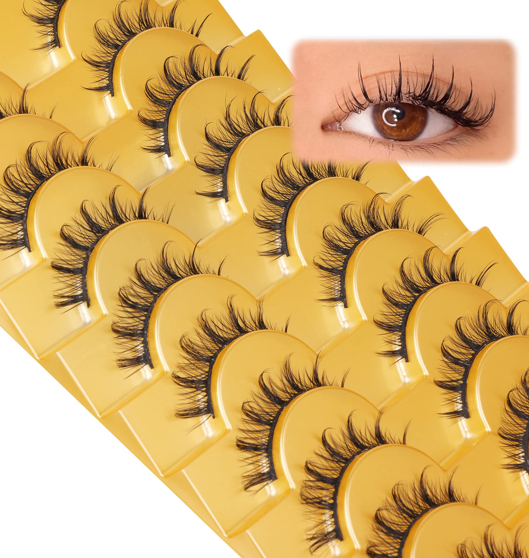 Manga Lashes Natural Look Wispy Fasle Eyelashes Anime D Curl Lashes that Look Like Extensions Spiky Natural Cosplay Russain Strip Lashes Soft Handmade Lashes Pack