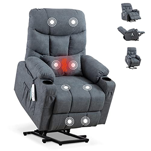 OBBOLLY Power Lift Recliner Chair for Elderly Massage with Heat, Linen Fabric Lazy Sofa with Cup Holders, USB, Side Pockets for Living Room