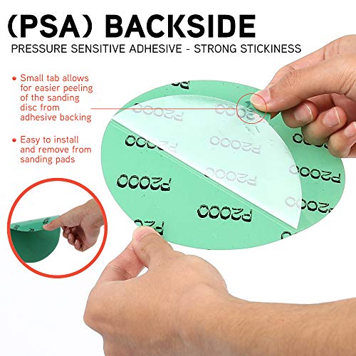 LotFancy 6 Inch PSA Sanding Discs with Tabs, 30PCS 400 600 800 1000 1500 2000 Grit Self Adhesive Wet Dry Green Film Sandpaper Assortment, Random Orbital Sander Fine Grit Sand Paper