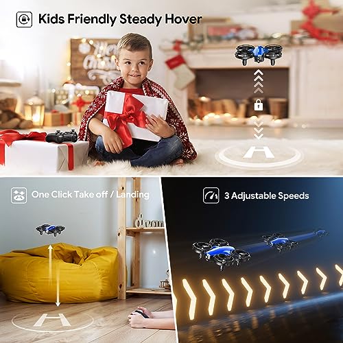 TOMZON A24 Mini Drone for Kids with Battle Mode, Kids Drone with Throw to Go, High Speeds Rotation, Self Spin & 3D Flip, RC Quadcopter with Altitude Hold, Headless Mode, 3 Batteries, Safe Cover, Blue