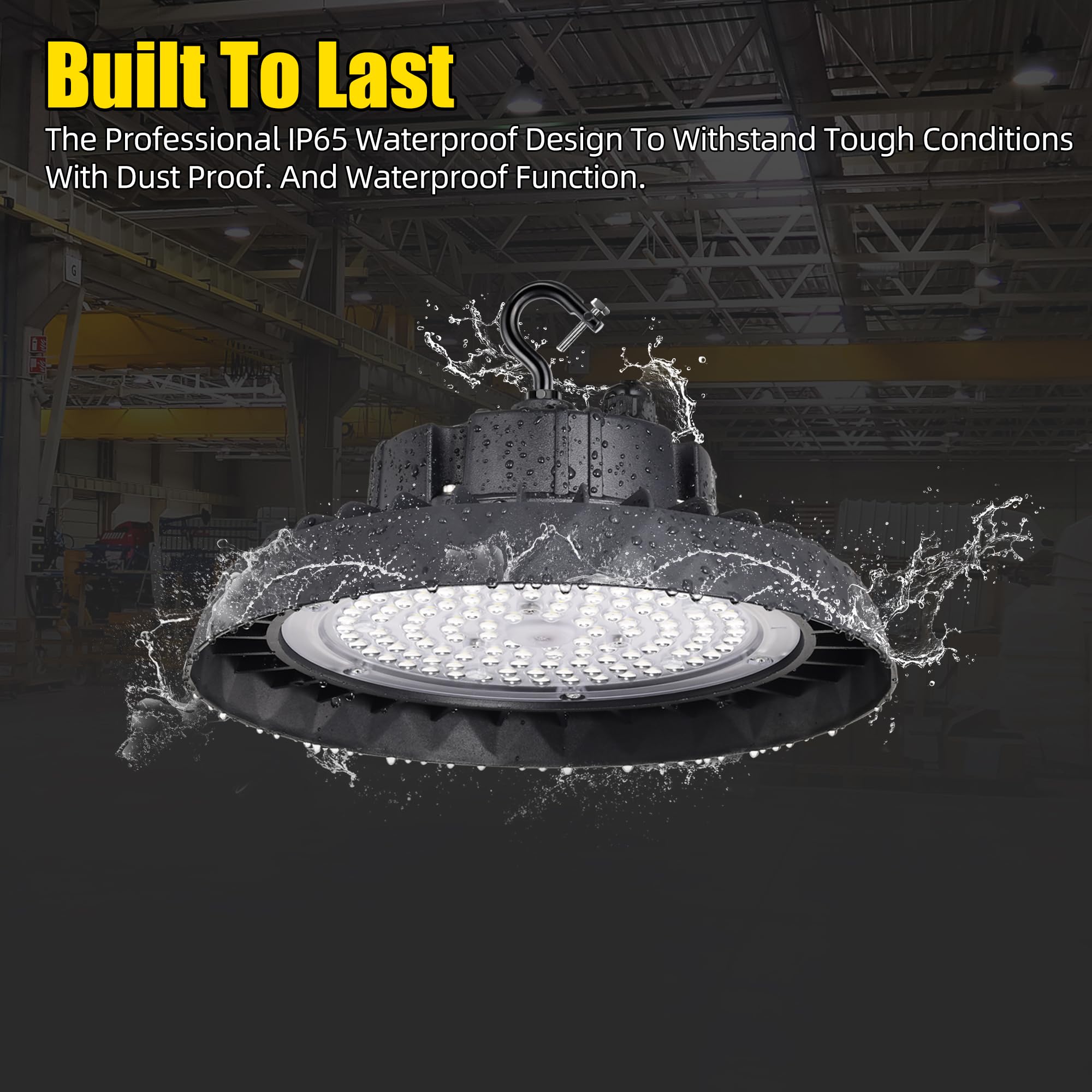 LAUDING LED High Bay Light 150W, 21000LM 5000K Daylight UFO LED High Bay Shop Light with 5' Cable UL Plug for Workshop Barn Shop Warehouse Factory Gym Garage, IP65 Waterproof Dustproof.