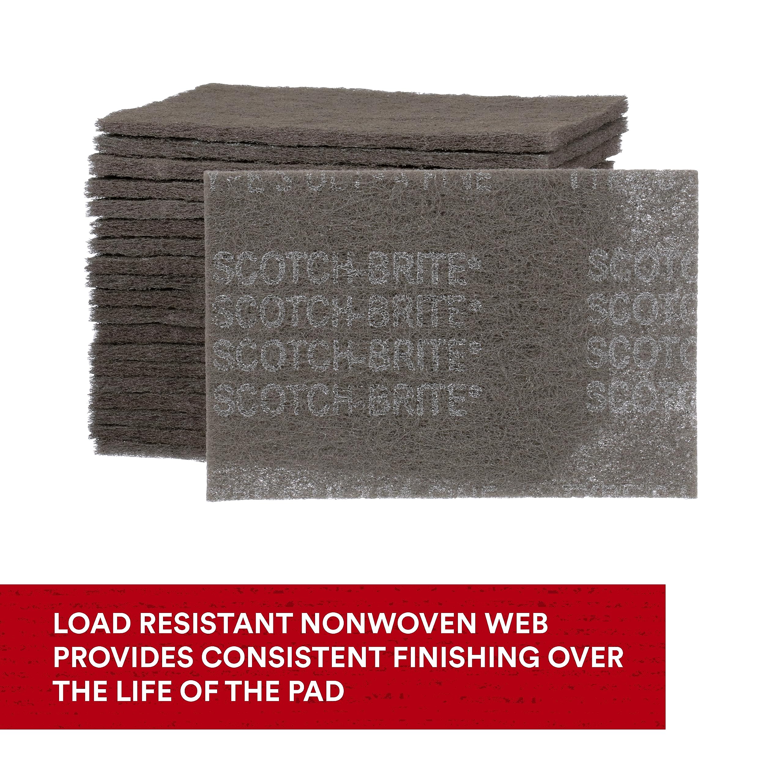 Scotch-Brite Ultra Fine Grade 7448 Hand Pad, Pack of 3, 6 in x 9 in Hand Pads, Nonwoven Silicon Carbide, Surface Preparation, Scuffing, and Cleaning, Gray