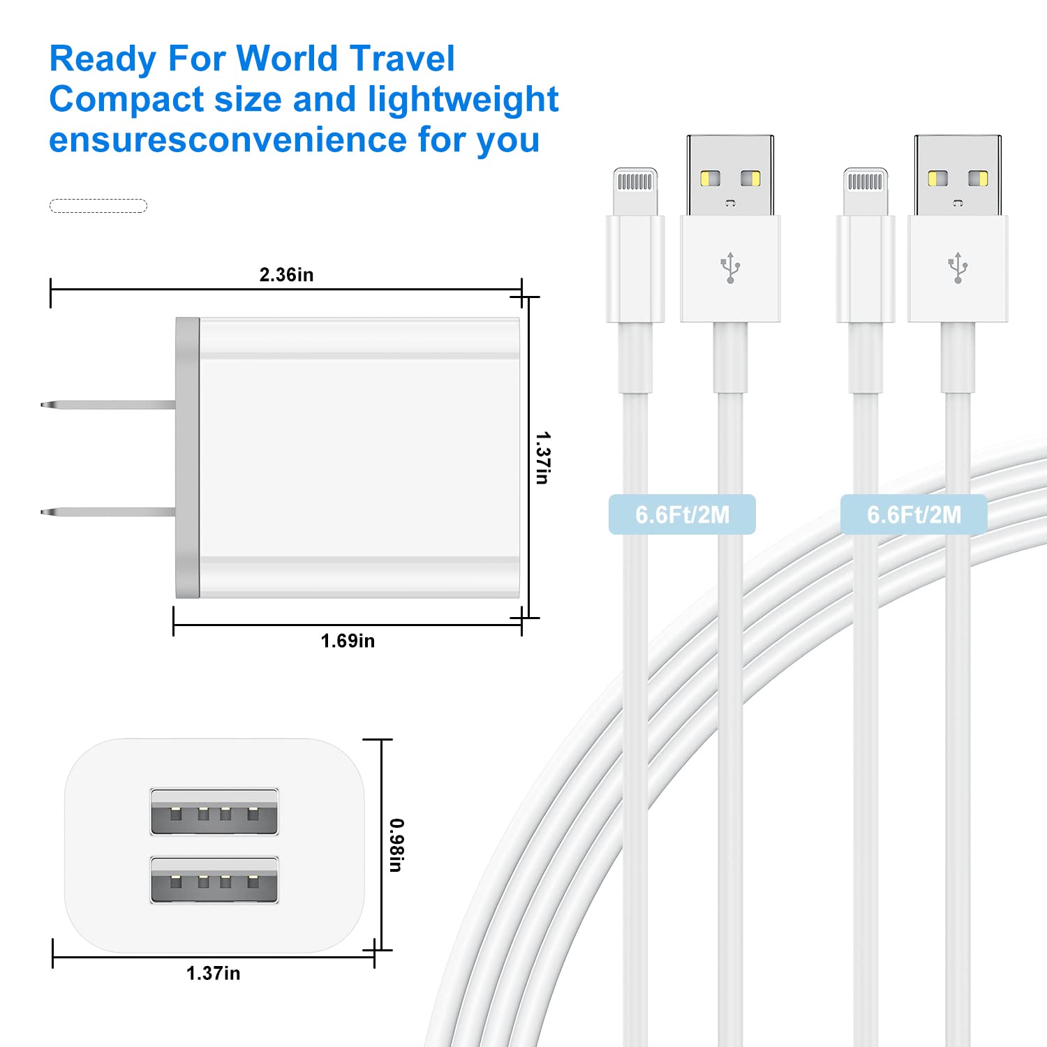 iPhone Charger and Wall Plug, [ Apple MFi Certified ] 2Pack 6ft Lightning Cable Cord with 2.4A Fast Dual Port USB Charging Adapter Block Box for Apple iPhone 12/11/XR/X/Xs Max/8/7/6/6s Plus/SE/5c/iPad