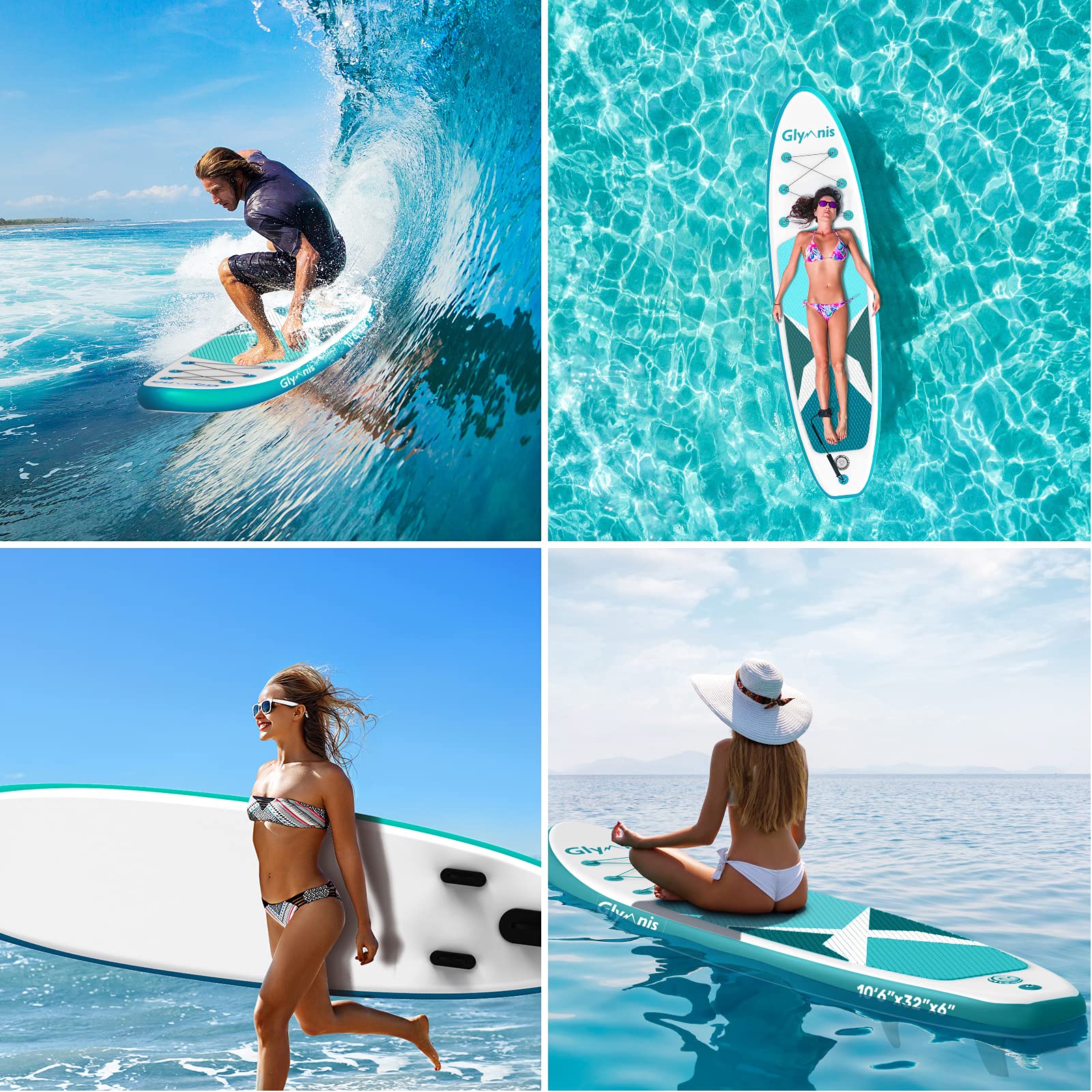 Glymnis Inflatable Stand Up Paddle Board 320x80x15cm SUP Board with Adjustable Paddle Air Pump Carry Backpack Leash & Repair Kit for Beginners Adults Kids Mint Green