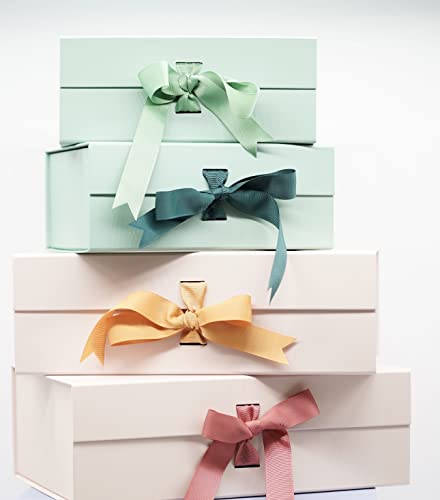 PAPER GENIUS Pack of 2 - Luxury Gift Box-13X9X4.5 Inches-with 2 Satin Ribbons | Gift Boxes for Presents | Gift Boxes with Lids for Valentines Day and Birthday (Mint Green)