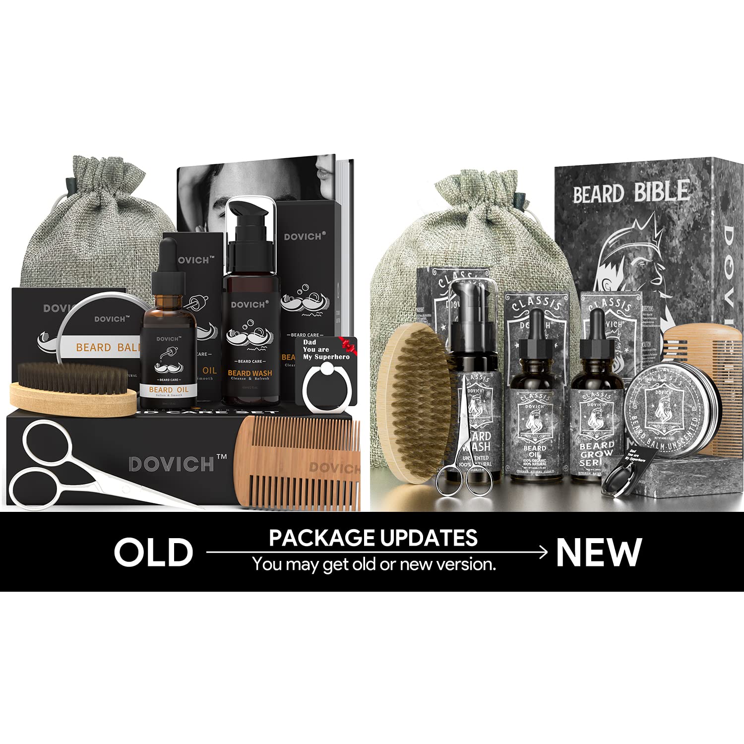 DOVICH 10 In 1 Beard Kit for Men, Gifts for Men, Beard Growth Kit, Beard Grooming Oil Leave-in Conditioner, Beard scissors, Beard Shampoo, Beard Balm, Beard Brush