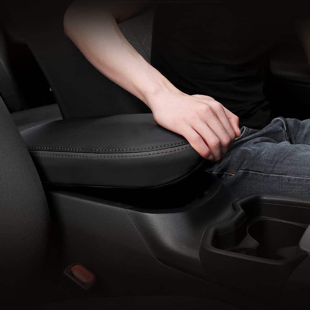 DIKSOAKR Center Console Cover Armrest Cover for Ford Edge 2015-2021, Luxury Leather Middle Console Cover Waterproof Car Armrest Protector (Black Line)