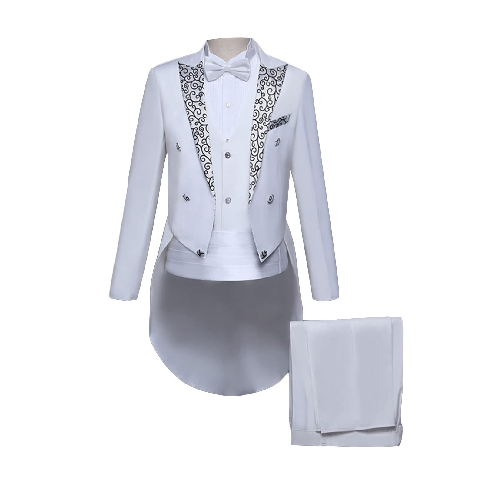 Mens Formal Tuxedo Jacket Set Solid Slim Fit Tailcoat Blazer Sets Swallowtail Dinner Party Wedding Tux Dress Coat (White 2,Small)