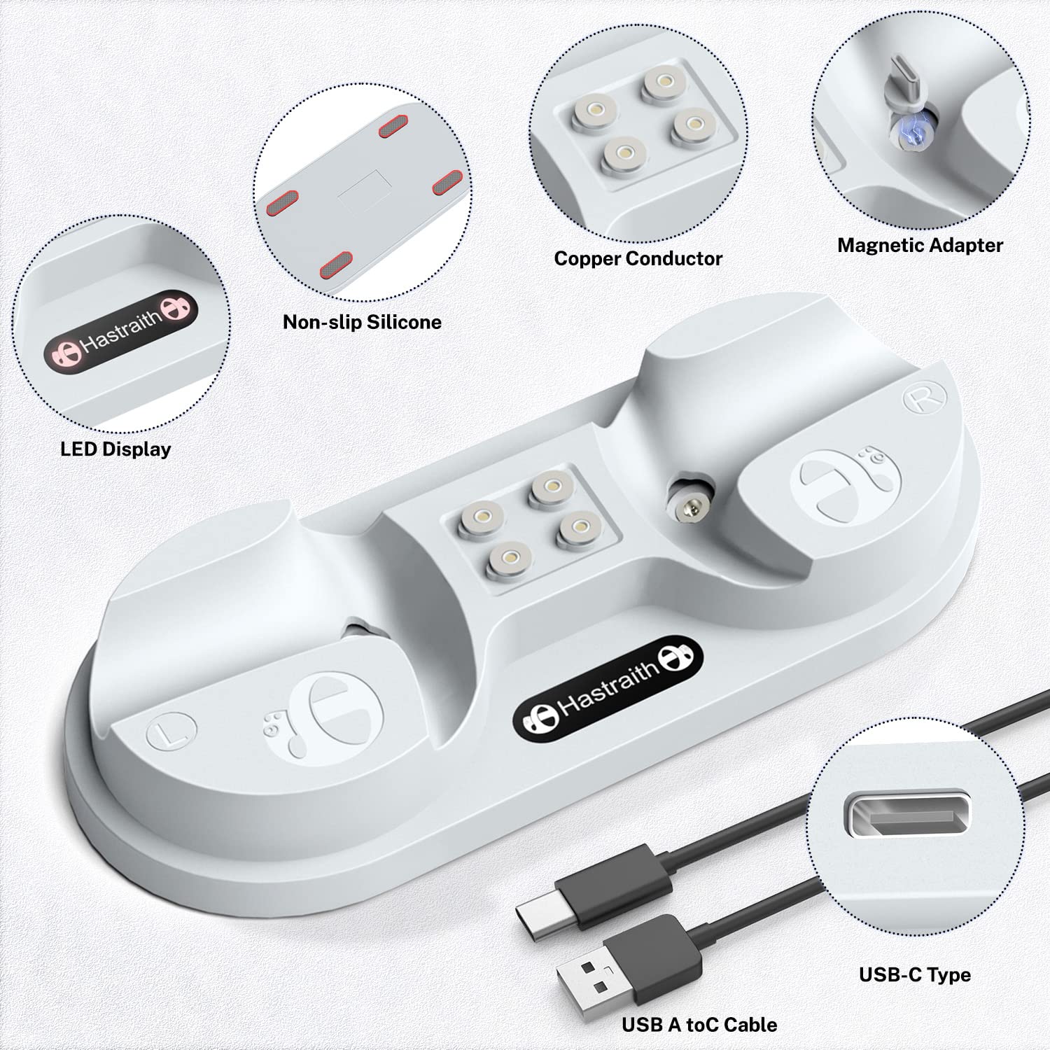 Hastraith Charging Station for PSVR2 Console with Quick Charge Port for PS VR2, Non-Slip Portable Heat Dissipation Holder with Charging USB C Cable Compatible with PS VR2 Dock Stand Accessories, White