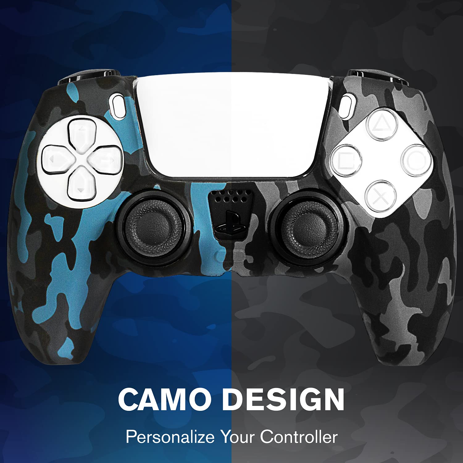 Fosmon Non-Slip Skin Protective Case Cover Compatible with Playstation PS5 DualSense Controller (2 Pack - Black), Sweat Proof Silicone Rubber Gel Skin with 8 Thumb Grips Analog Cap