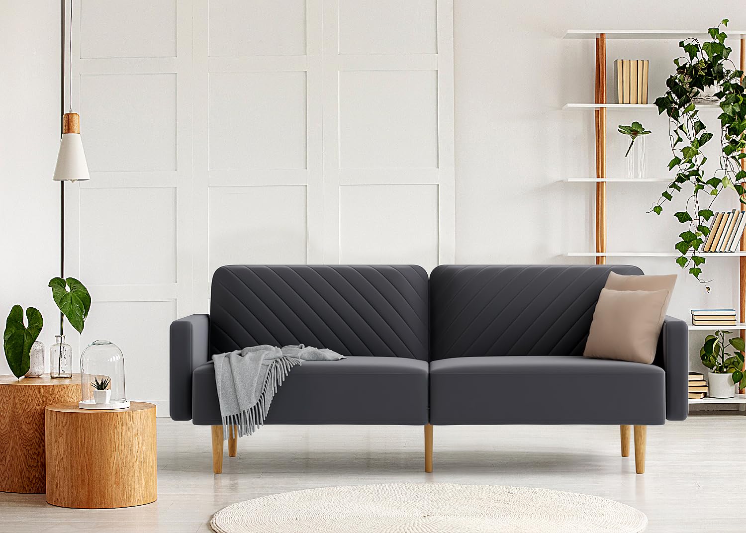 Outspurge Sofa Bed, 3 in 1 Convertible Sofa Bed, Modern Couch Bed with LVL Wood Frame, Love Seat, Couches for Living Room, Office & Bedroom (Light Grey Fabric)