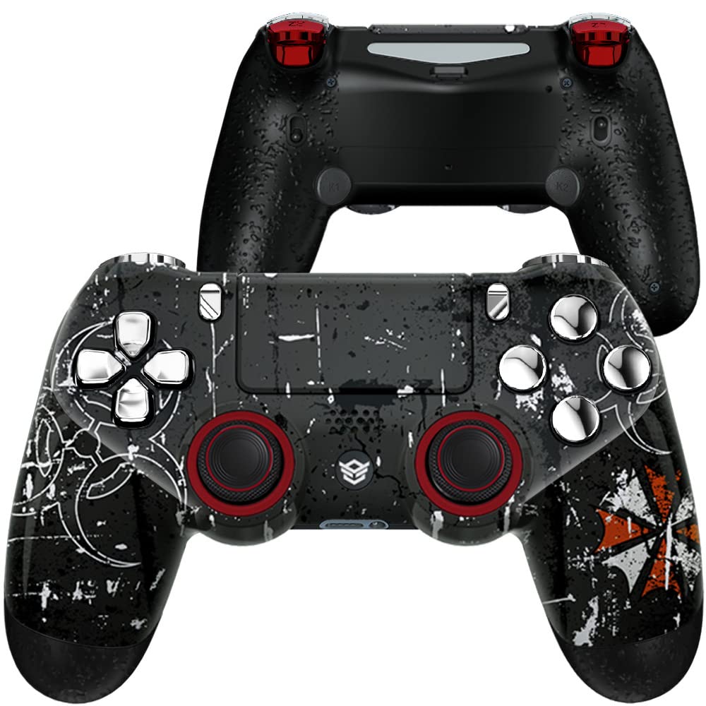 HEXGAMING NEW SPIKE 2 Back Buttons & Interchangeable Thumbsticks & Triggers Stop Compatible with ps4 Pro Controller with Paddles - White Wave