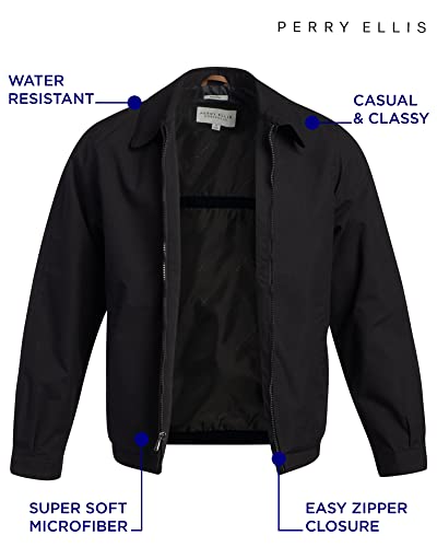 Perry Ellis Men?s Jacket ? Casual Lightweight Water Resistant Microfiber Windbreaker Golf Coat (S-XL), Size Medium, Black