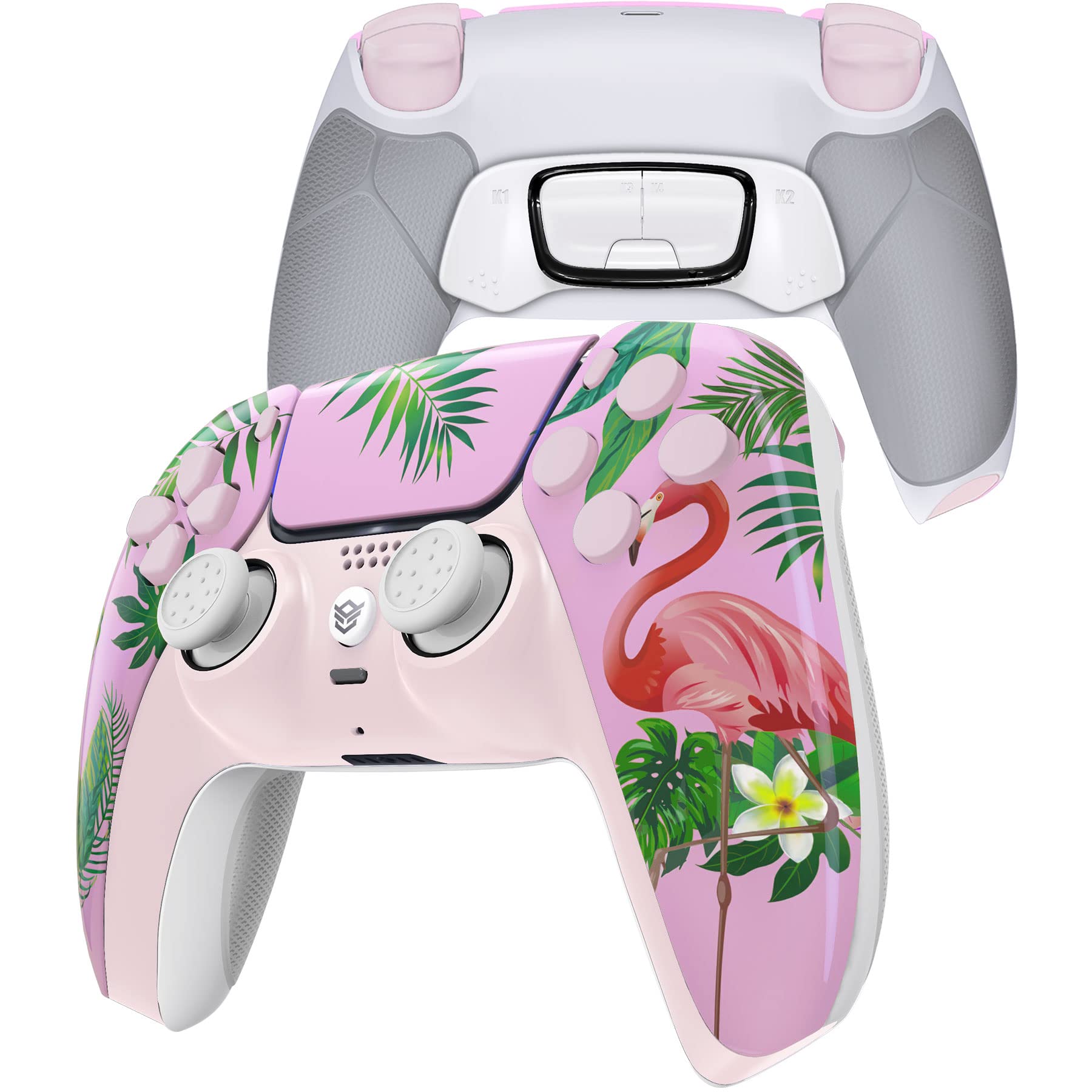HEXGAMING ULTIMATE 4 Mappable Paddles & Interchangeable Thumbsticks & Flashshot Compatible with ps5 Wireless FPS Gaming Controller - Tropical Flamingo