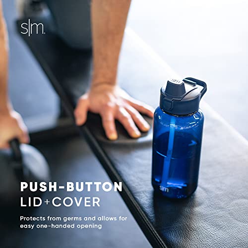Simple Modern 32oz Water Bottle with Push Button Silicone Straw Lid & Motivational Measurement Markers | BPA-Free Plastic Sports Bottle Reusable for Gym, Travel | Summit Collection | Deep Ocean