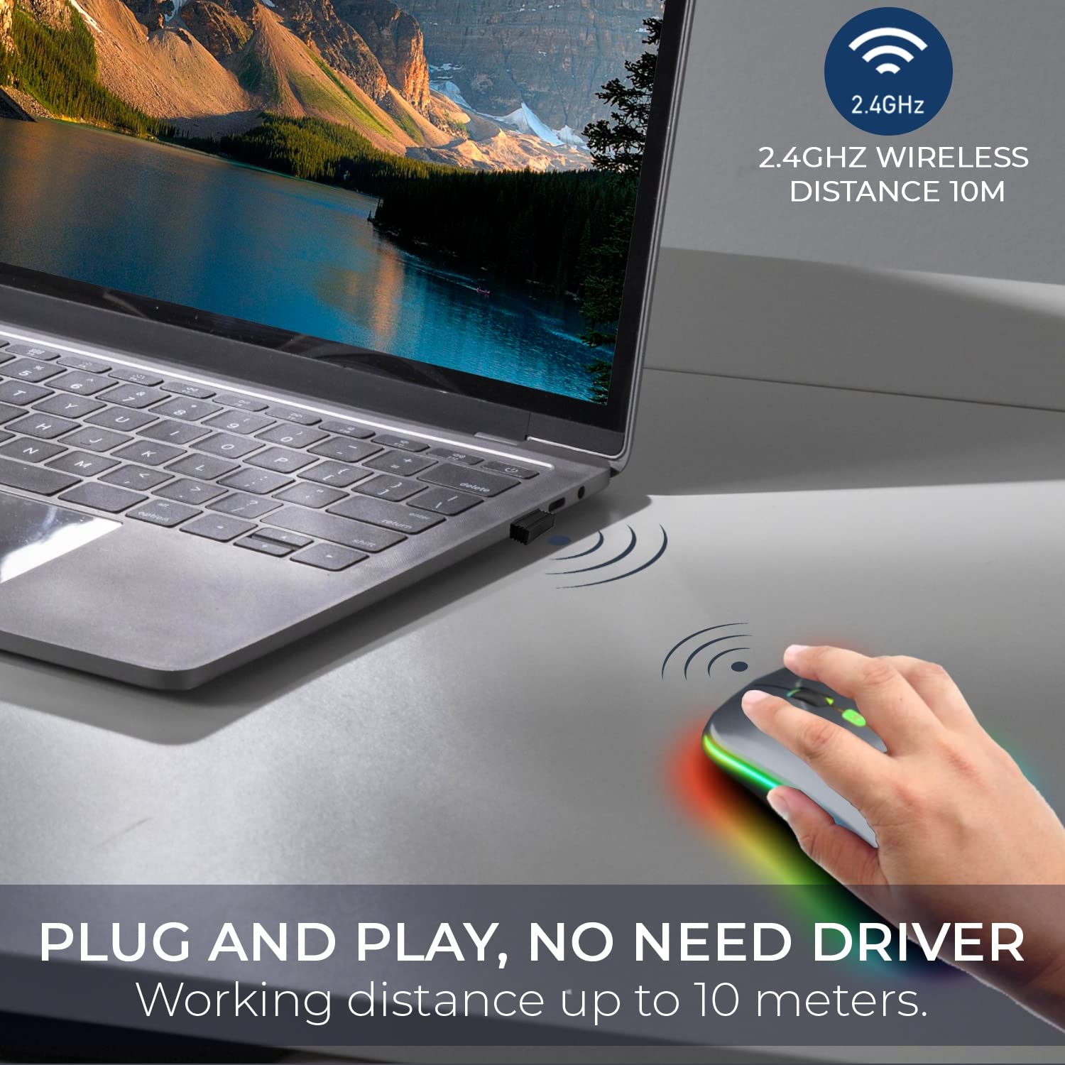 GLOBAL TECH Wireless Mouse, Rose Gold, 2.4GHz, USB Rechargeable, 3 Adjustable DPI Levels, LED Lights, Plug and Play
