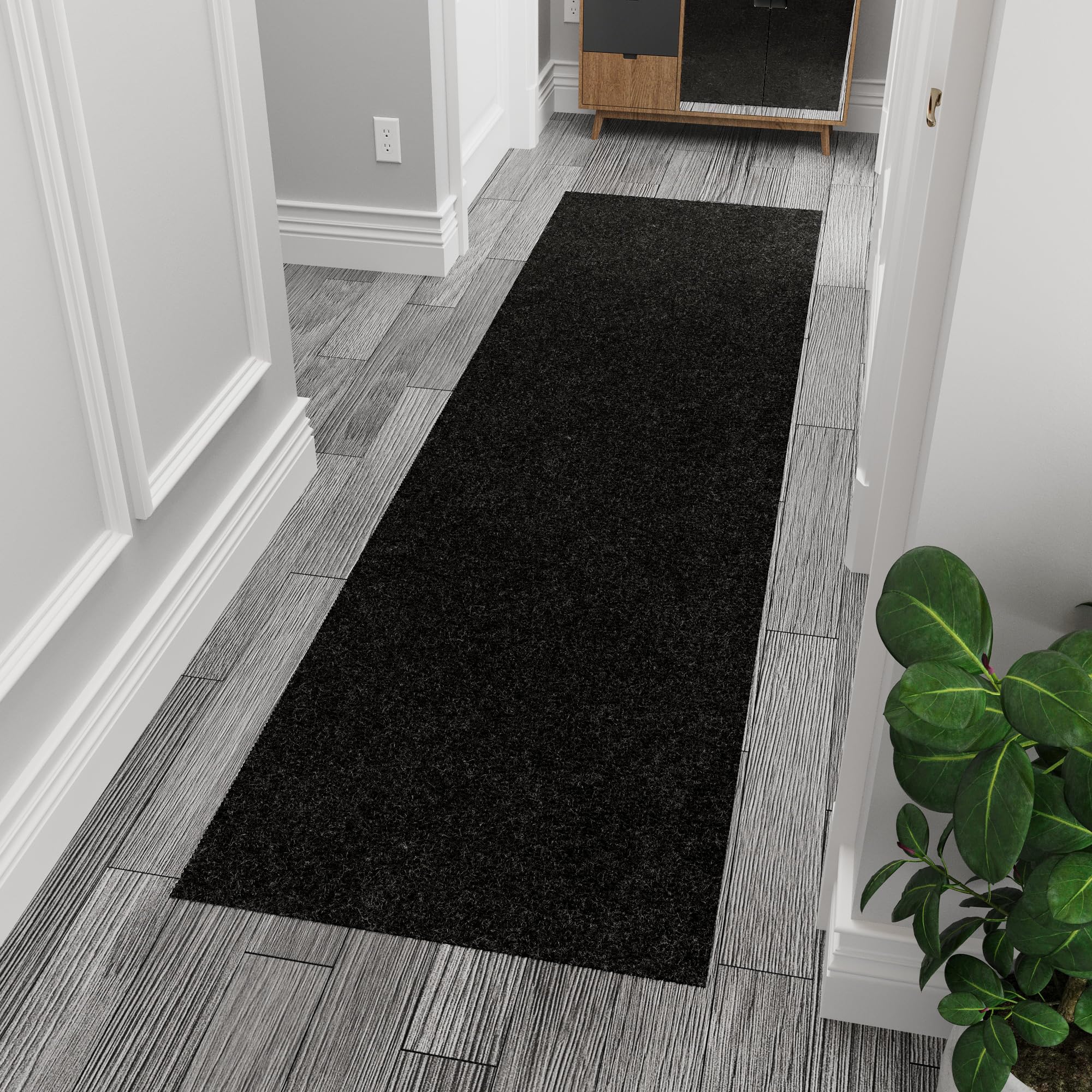 Ottomanson Solid Design Non-Slip Rubberback 3x3 Indoor/Outdoor Area Rug for Entryway, Living Room, Bedroom, Kitchen, Bathroom, Patio, 2'7" x 3', Black