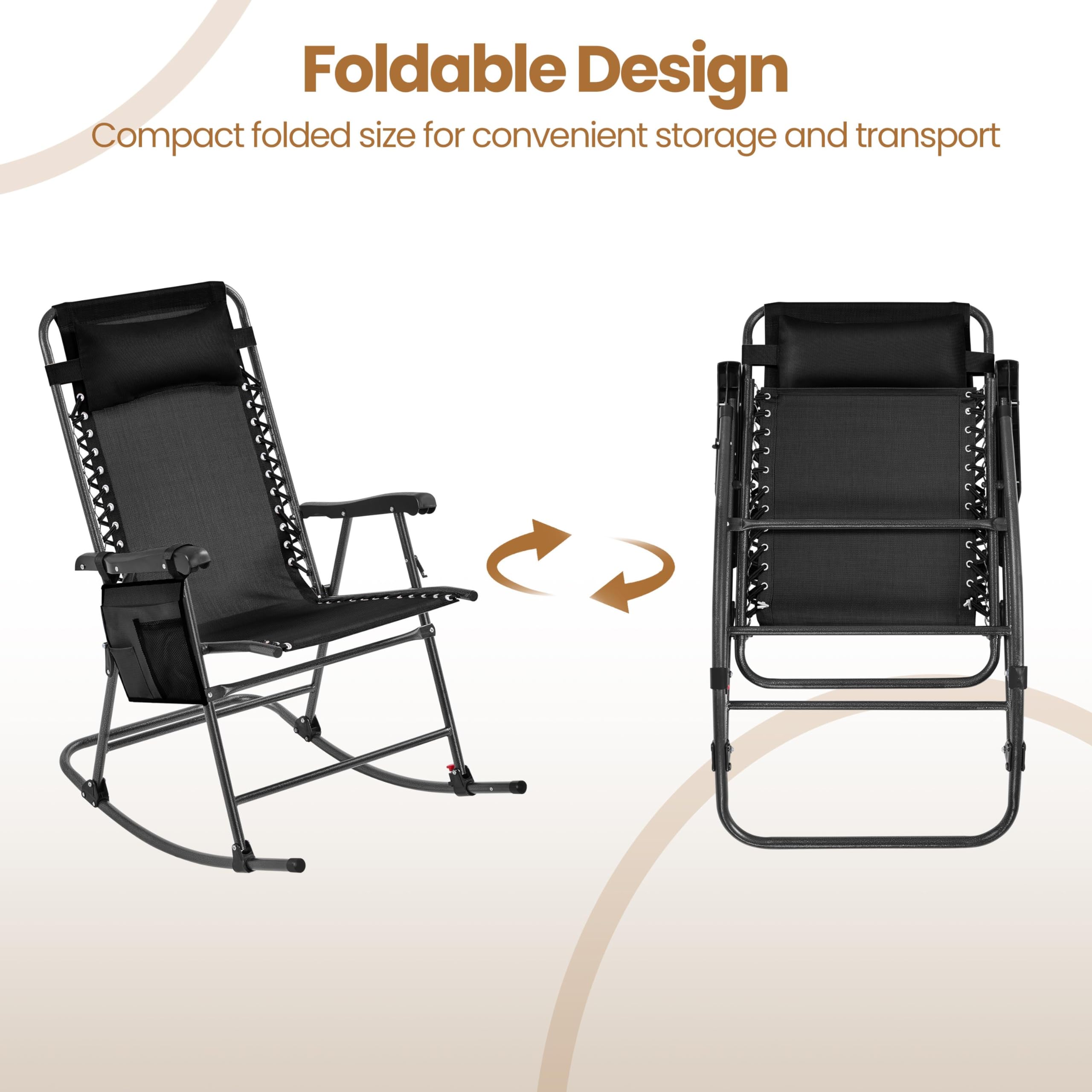 Yaheetech 2pcs 26in Rocking Chair Outdoor Zero Gravity Folding Chairs Rocking Chairs Foldable Outdoor Lounge Chair for Outside Lawn with Cupholder/Pillow Ergonomic Design for Rest