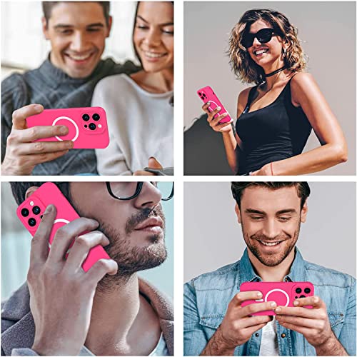 MYY Magnetic for iPhone 14 Pro Max Case,Silicone Shockproof Phone Case[MagSafe-Compatible] Soft Anti-Scratch Microfiber Lining Full Camera Lens Protection Cover 6.7'' (Hot Pink)