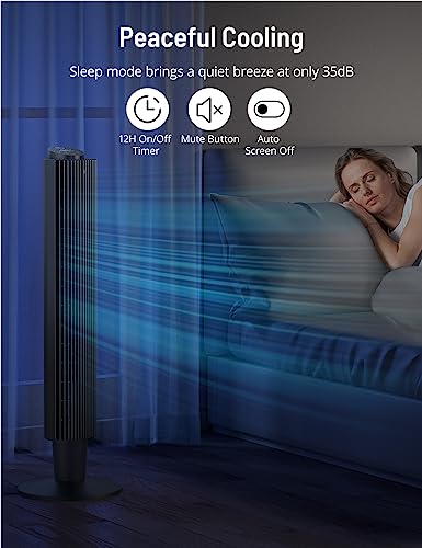 PARIS RHÔNE Tower Fan with Remote, 90° Oscillating Quiet Cooling Fan, 42'' or 36'' Height Adjustable, 5 Speeds, Sleep Mode, 12H Timer, Tall Standing Room Fan for Bedroom, Office and Home