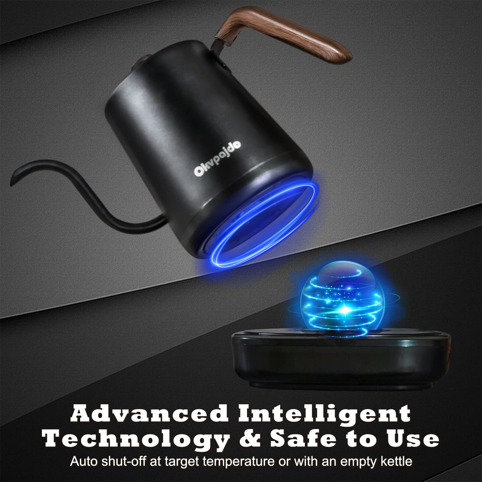 Electric Gooseneck Kettle - Pour-Over Coffee and Tea Kettle with LCD Display Automatic Shut Off - 100% Stainless Steel Kettle Water Boiler - Quick Heating Electric Kettles 0.8L - Matte Black