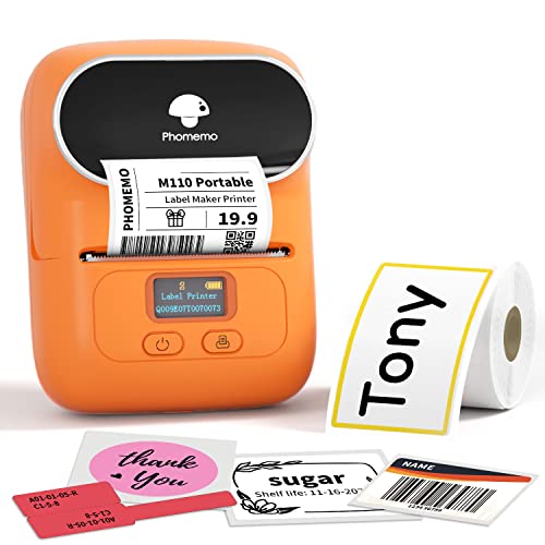 Phomemo M110 Label Printer, Barcode Label Printer, Mini Bluetooth Label Maker Machine for Barcode, Name, Address, Labeling, Mailing, Home, Office & Small Business, Compatible with Phones&PC
