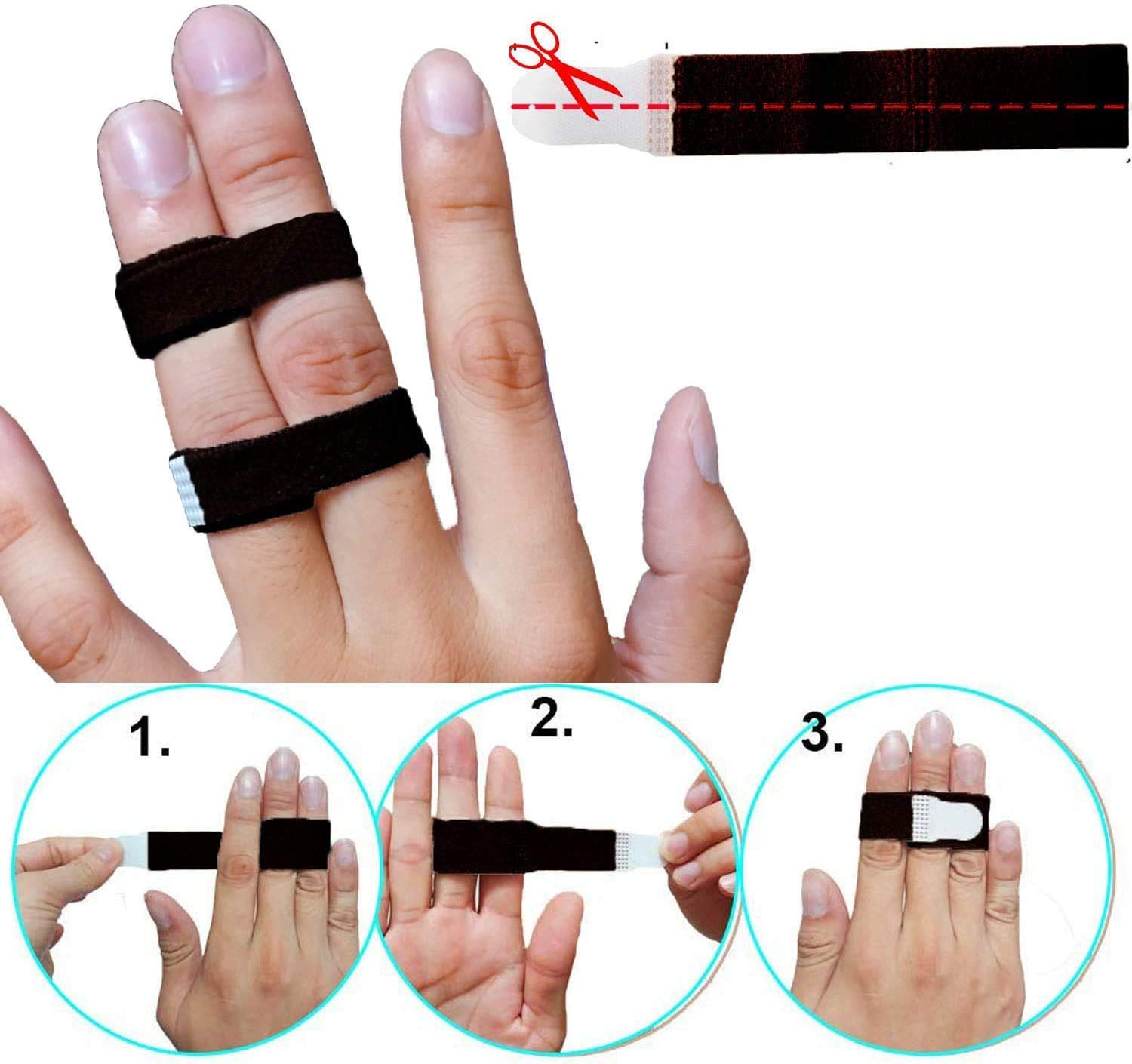 Footsihome Broken Buddy Finger Tape Splints 12 Pack, Finger Wraps to Treat Sprainted Jammed 3/4'' Wide Black