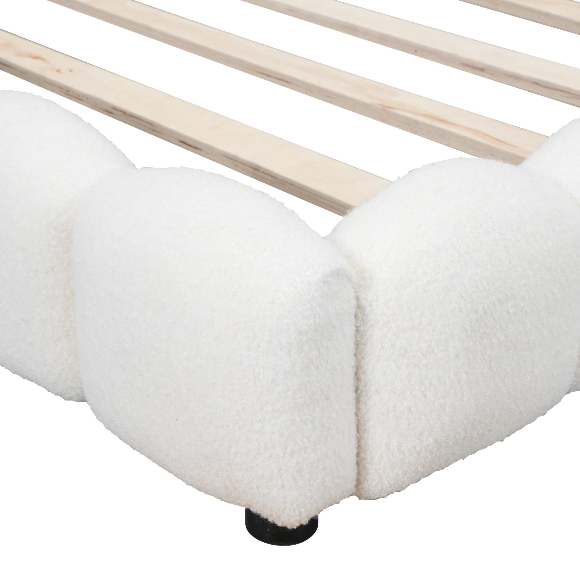 DNYN Upholstered Full Size Daybed with USB Port & Led Design,Teddy Fabric Platform Bed w/Wood Slat Support & No Box Spring Needed & Easy Assembly,Perfect for Bedroom,Livingroom,Guest Room, White