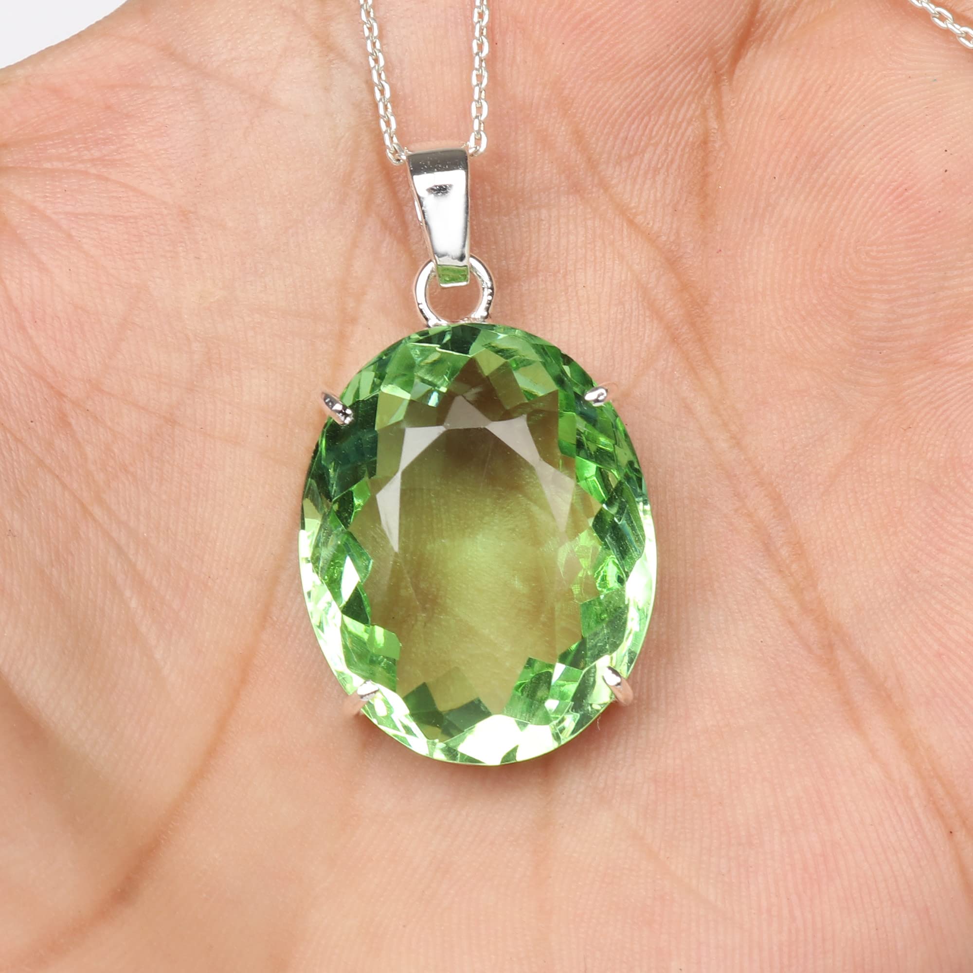 GEMHUB 100.00 Ct. Light Green Amethyst Oval Cut Sterling Silver Gemstone Pendant, Healing Pendant, Mothers Day Special