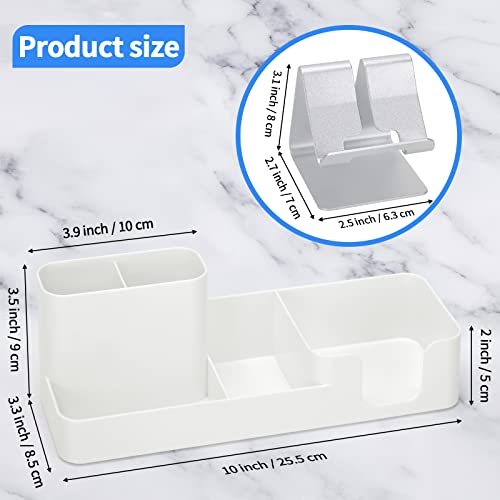 LETURE Pen Holder for Desk, Desktop Organizer with Mobile phone holder/Pencil Holders/Sticky Note Tray/Paperclip Storage and Office Stationery Accessories Caddy for Office Home School (White)