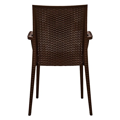 LeisureMod Hickory Weave Indoor Outdoor Patio Dining Side Armchair Set of 4 (Brown)