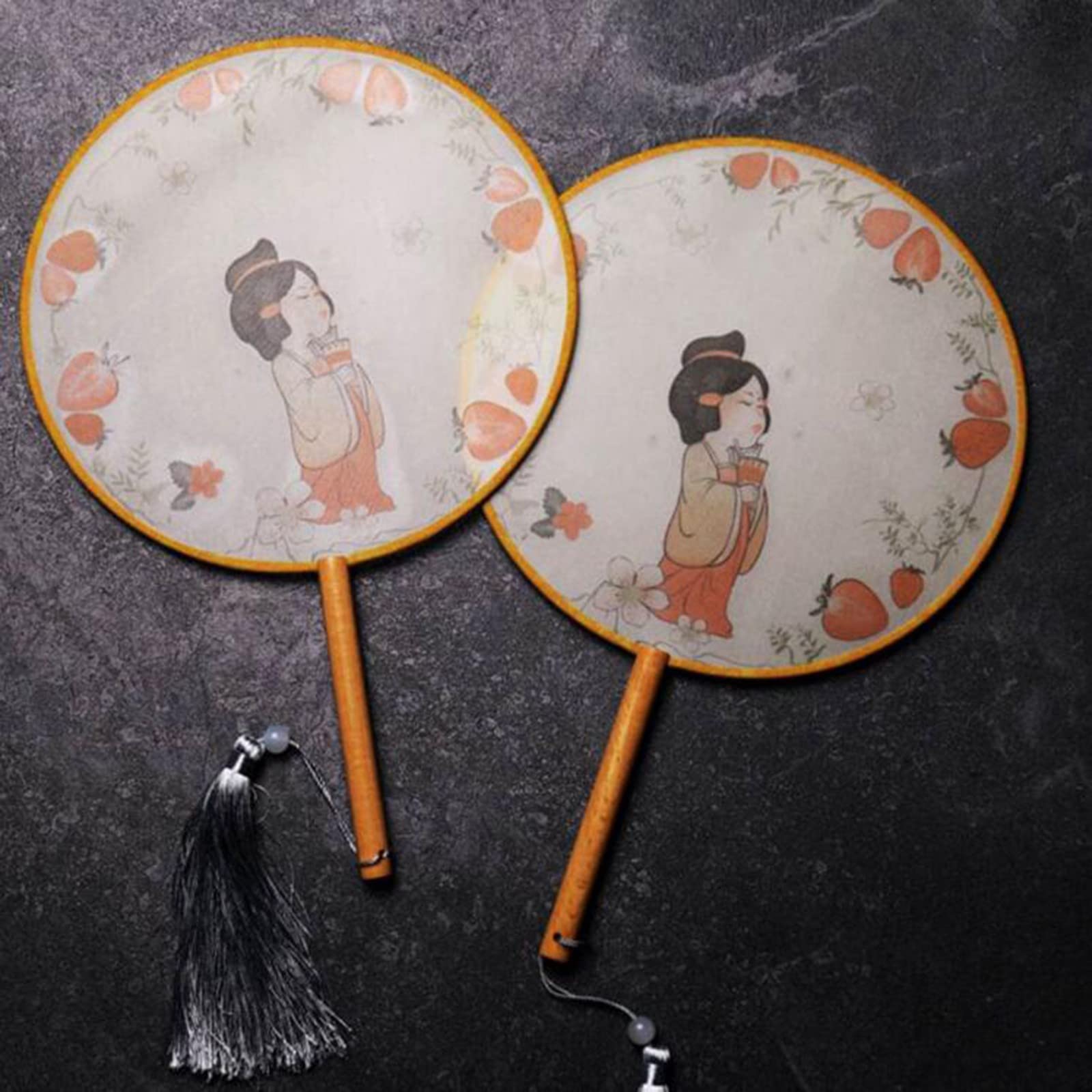 ERTUO Chinese Style Round Fan Simulation Silk Hand Fan Court Fan Dance Fan Hanfu Cheongsam Fan