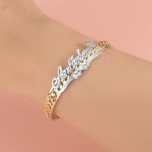 Gemiac Personalized Name Bar Bracelet Initial Charm Unisex Cuff Bracelet Nameplate Bracelet (stlye 4)