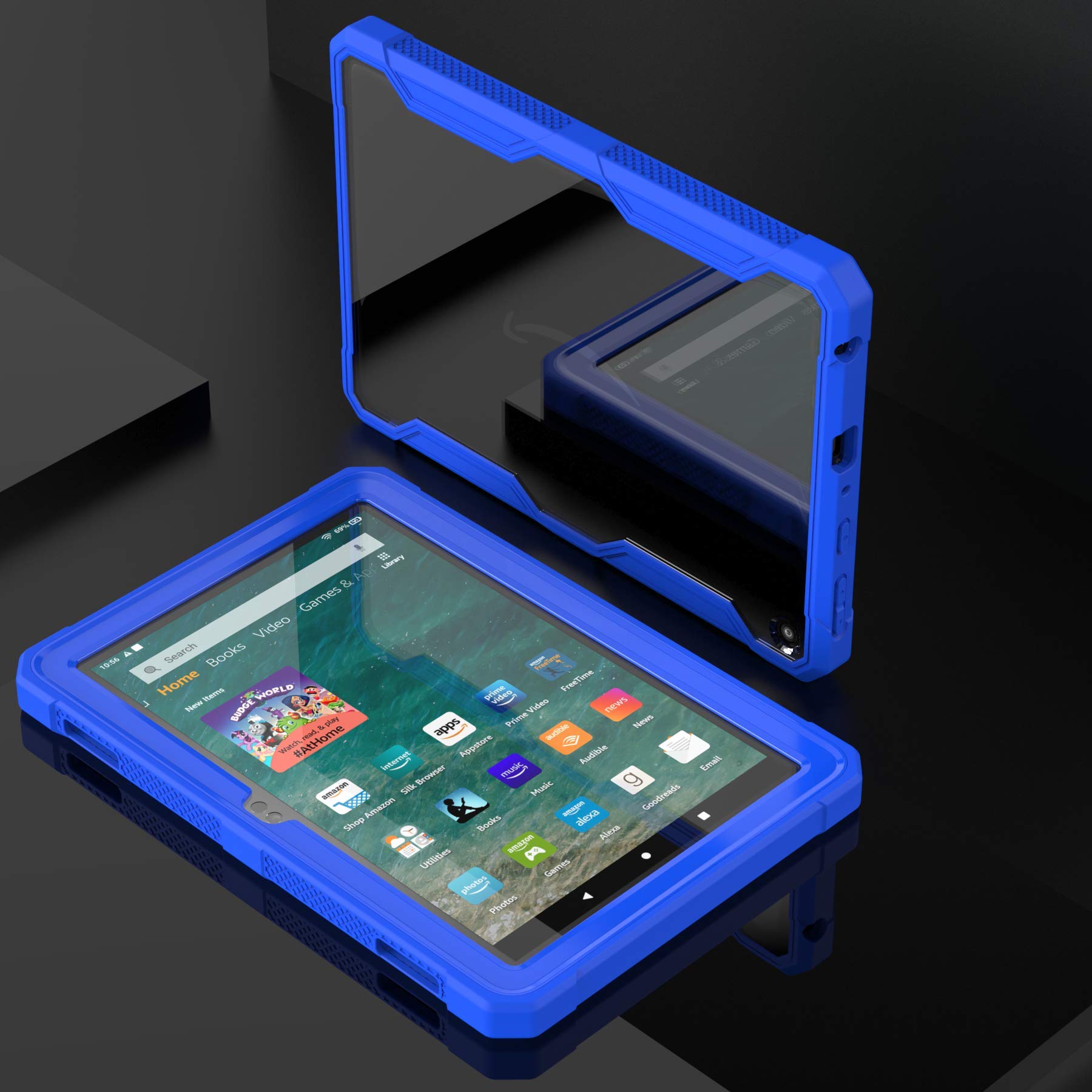 EpicGadget Case for 2020 Amazon Fire HD 8 / Fire HD 8 Plus (10th Generation) - Clear Back Full Body Dual Layer Protective Hybrid Cover Case Support Wireless Charging for HD 8 Plus (Blue)