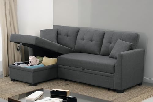 MODCART 81.5" Convertible L-Shaped Sleeper Sofa with Pull Out Bed and Storage Chaise, 4 in 1 Linen Sectional Corner Couch for Living Room, Apartment, Bedroom, Office