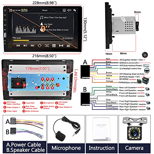 Single Din Apple Carplay Car Stereo with Android Auto, podofo 9" HD Touchscreen Bluetooth Car Radio Supports FM/AM Radio Mirror Link SWC,Car Audio Receivers with Backup Camera/External Mic/USB