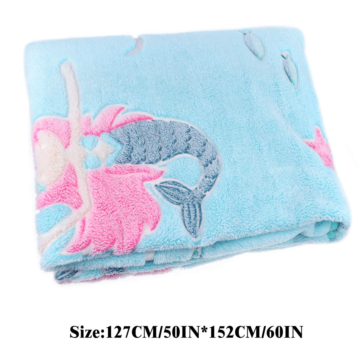 Epotys SIXNE ONOW YSECTL Glow in The Dark Throw Blanket Mermaid for Girls Birthdays (50" x 60" Blue)