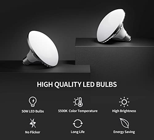 RALENO® Softbox Lighting Kit, 2 x 16'' x 16'' Photography Studio Equipments with 50W / 5500K / 90 CRI LED Bulbs, Continuous Lighting System for Video Recording and Photography Shooting