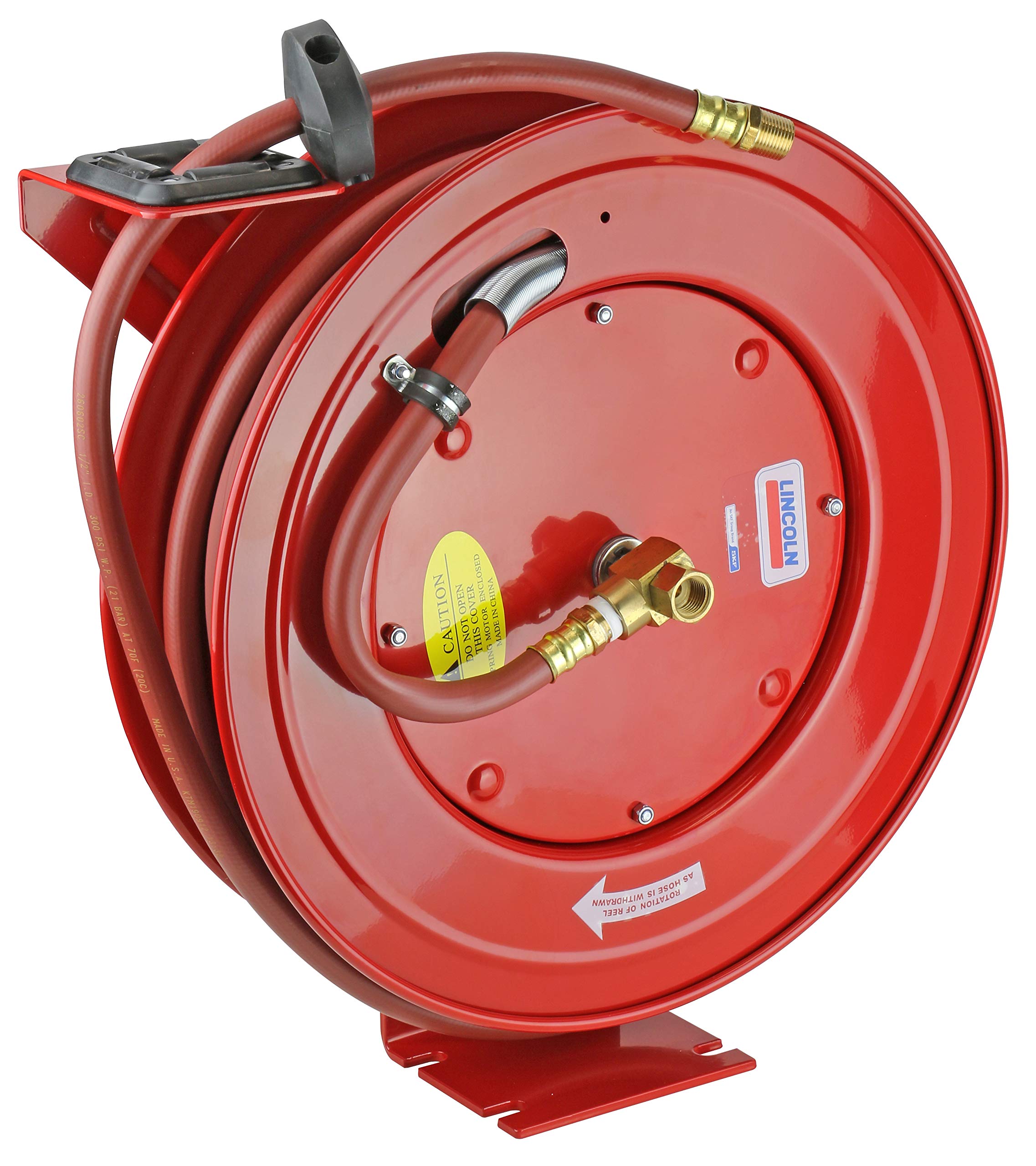Lincoln 83753 Value Series Air and Water 50 Foot x 3/8 Inch Retractable Hose Reel, 1/4 Inch NPT Fitting, Slotted Mounting Base, 5-position Adjustable Outlet Arm