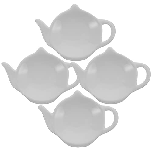Soy Sauce Dish Jewelry Holder 4Pcs Tea Bag Holder Ceramic Teabag Coaster Teapot Shaped Seasoning Dish for Sauce Dessert (White) Tea Bag Organizer Tea Plates