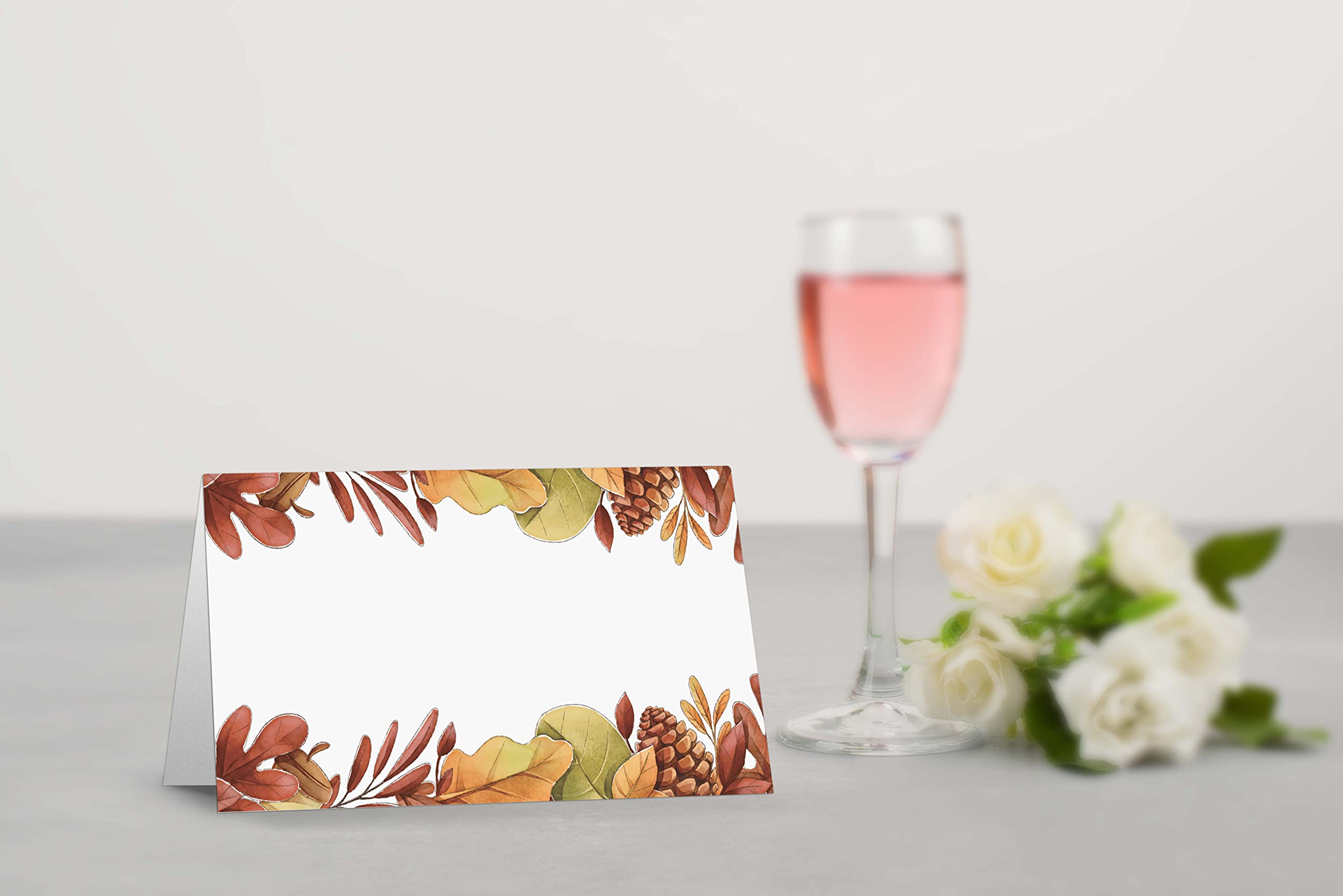 Table Place Card, Fall Harvest Thanksgiving Themed Tent Style Cards, Pack of 25 Half-Fold Reception Place Card, Perfect for Thanksgiving Dinner, Party, Birthday, Wedding, Banquet A10