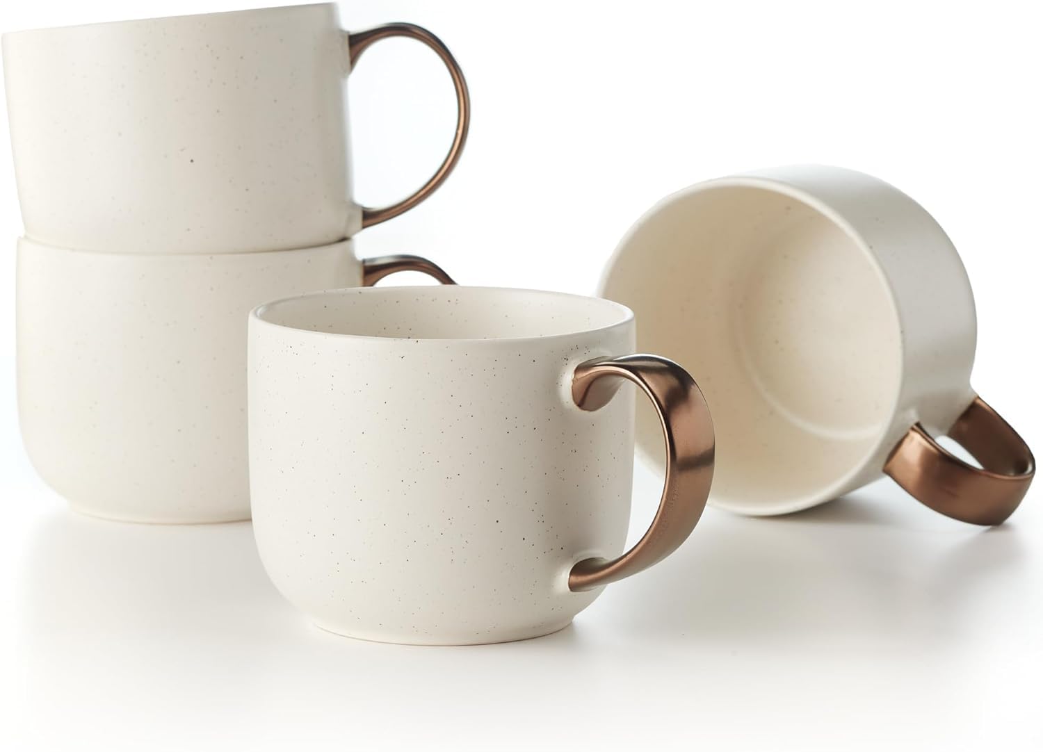 Maison Neuve Luna Collection Stoneware Mug Set of 4-19 oz Round Ceramic Mug Set for Hot Tea & More - Stoneware Coffee Mugs - Microwave & Dishwasher Safe - Modern Coffee Mug Gift - Cream/Bronze