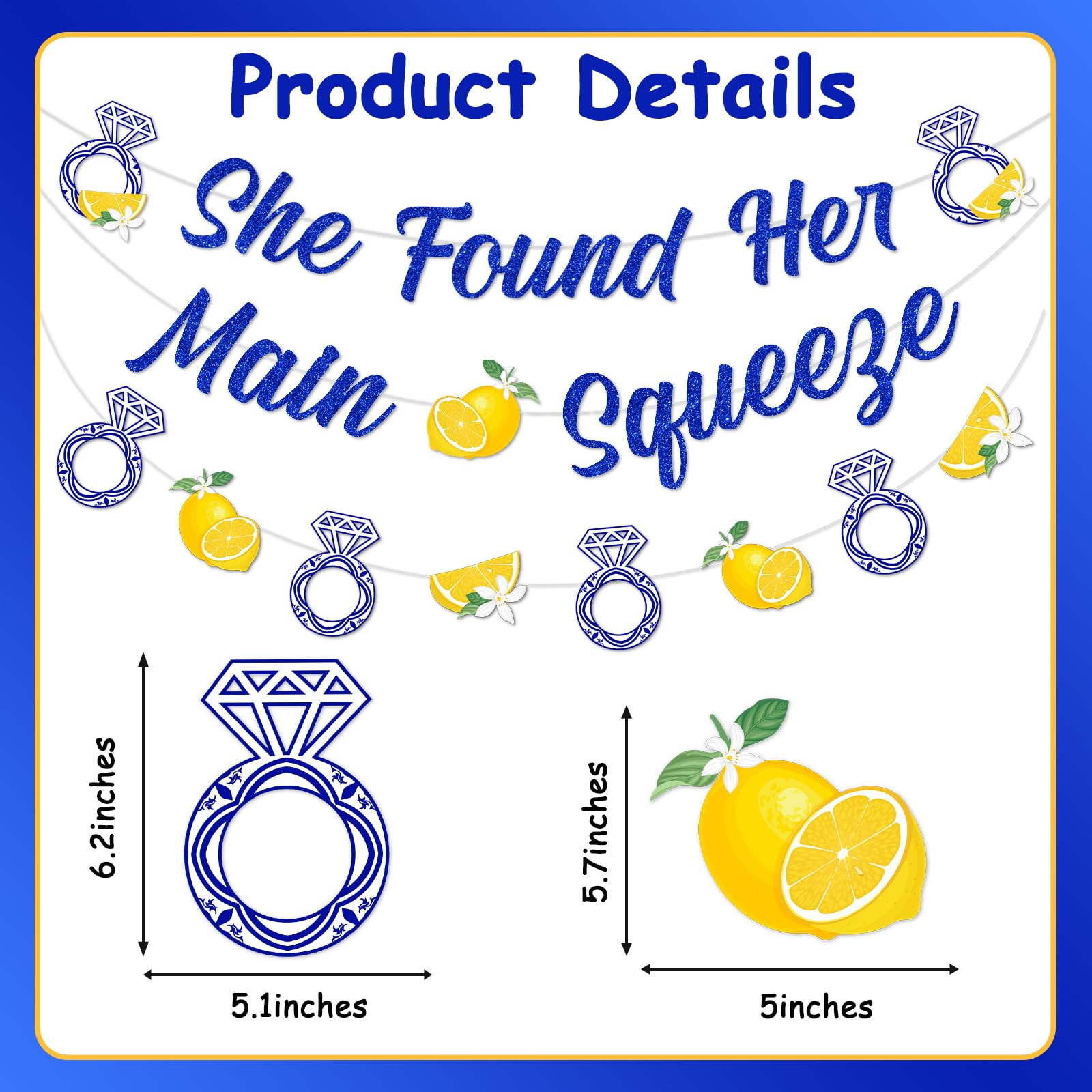 Lemon and Blue Bridal Shower Decorations She Found Her Main Squeeze Banner Lemon and Diamond Ring Garland for Lemonade Bridal Shower Bachelorette Wedding Engagement Party Supplies